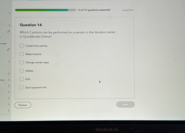 13 of 15 questions answered Leave Exam | StudyX