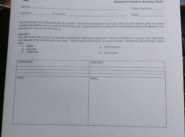 Module 1 Student Activity Sheet Name | StudyX