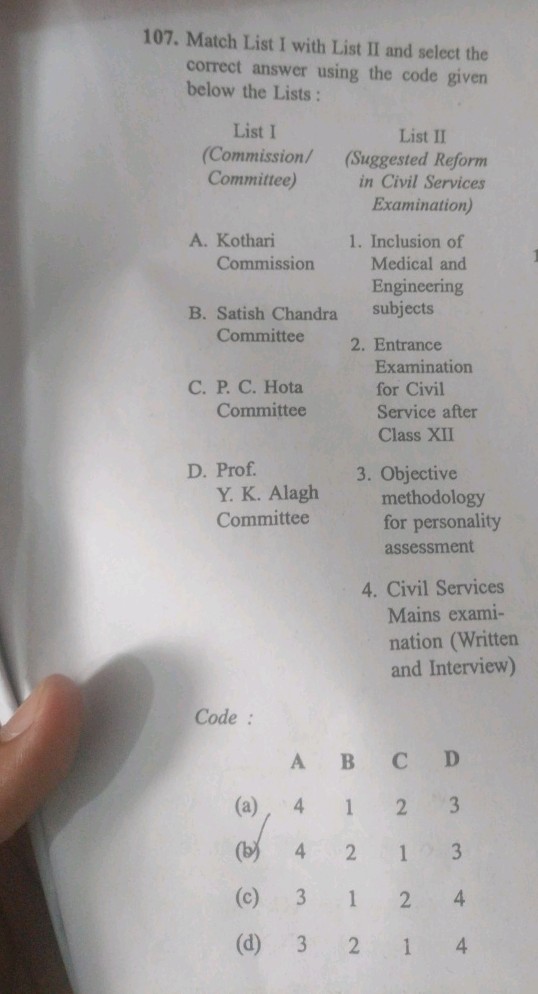 107 Match List I with List II and select | StudyX