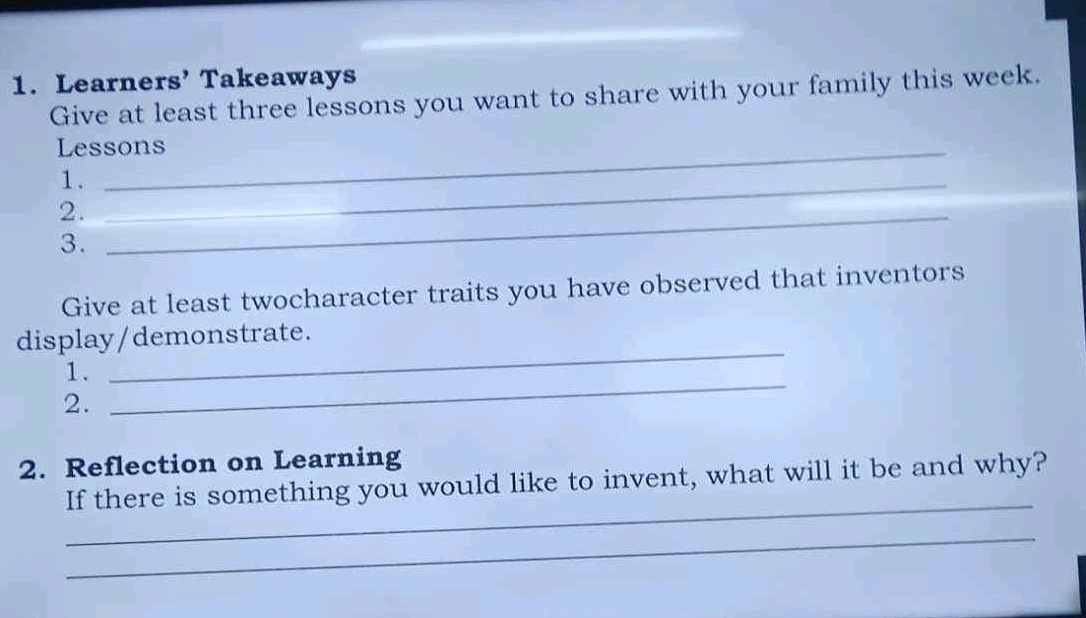 1 Learners Takeaways Give at least three | StudyX