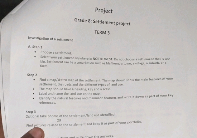 Project Grade 8 Settlement project TERM 3 | StudyX