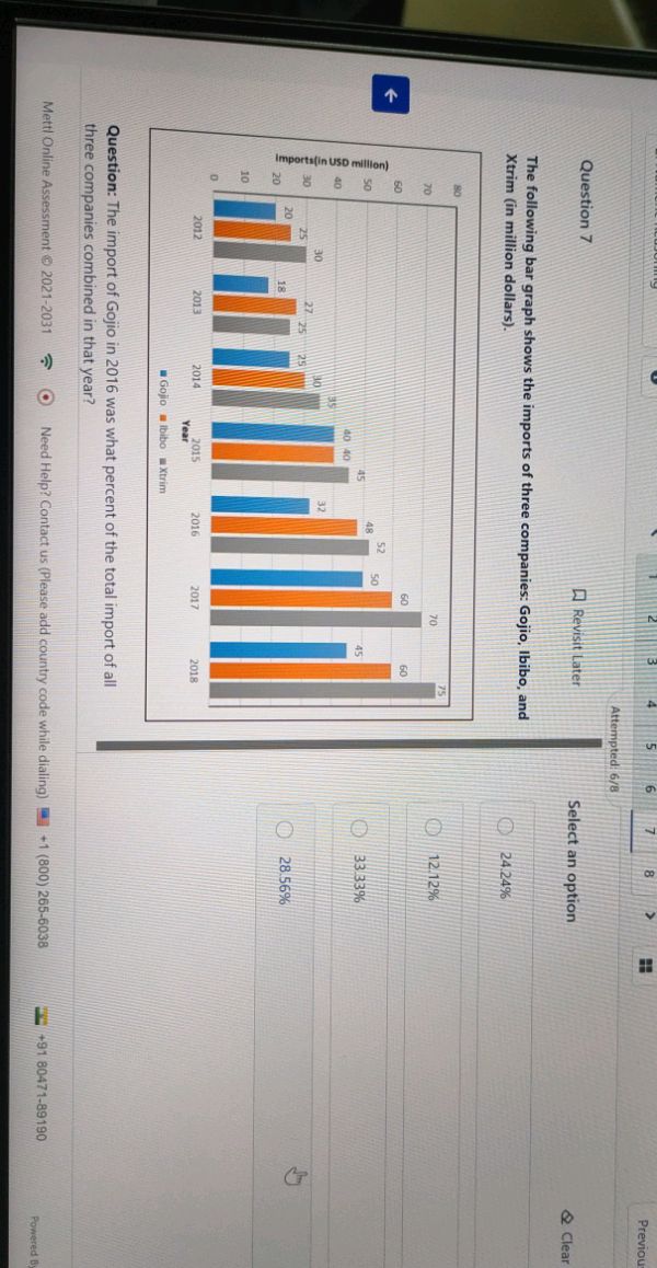 Attempted 6 / 8 Question 7 The following | StudyX