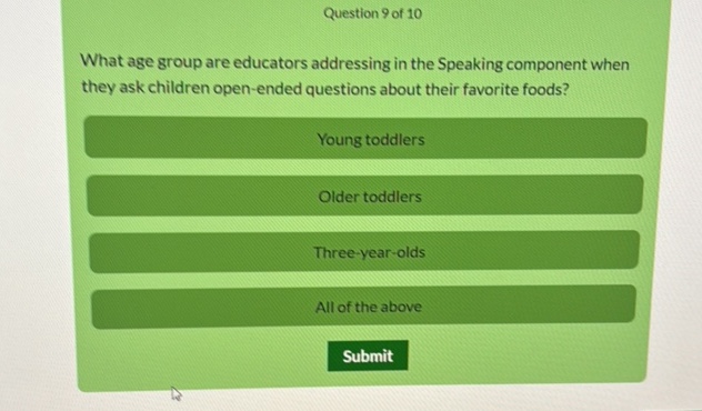 Question 9 of 10 What age group are