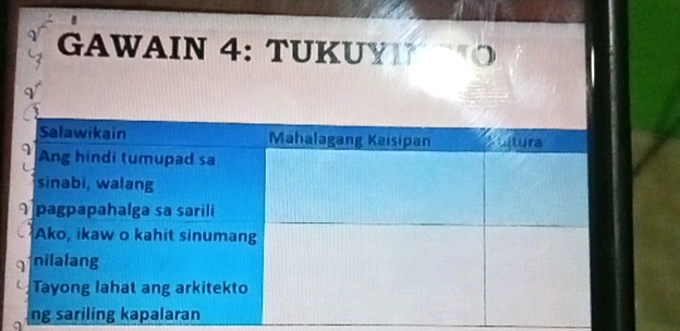 GAWAIN 4 TUKUYI Salawikain 7 Ang hindi | StudyX