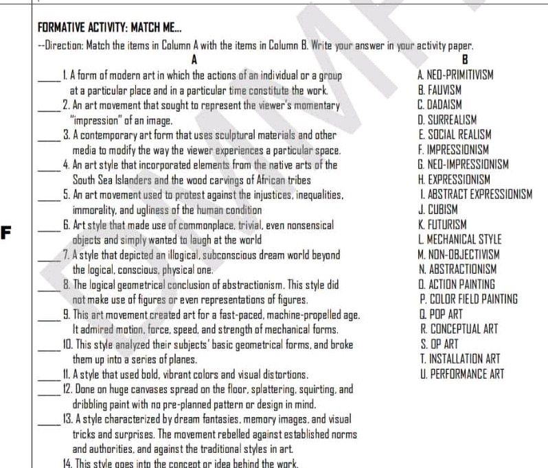 FRRMATIVE ACTIVITY MATCH ME -Direction | StudyX