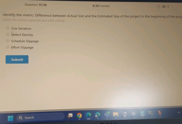 Question 15/30 8/30 Correct 36 1 Identify | StudyX