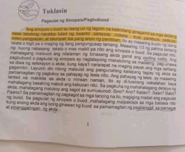 Tuklasin Pagsulat ng Sinopsis/Pagbubuod Ang | StudyX