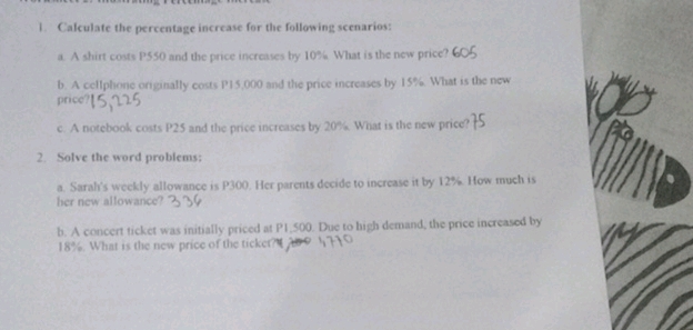 1 Calculate the percentage increase for the | StudyX