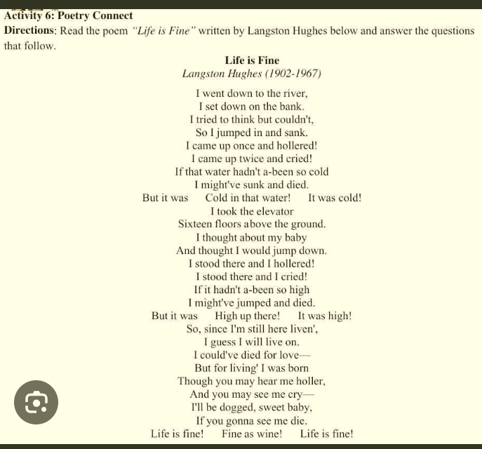 Activity 6 Poetry Connect Directions Read | StudyX