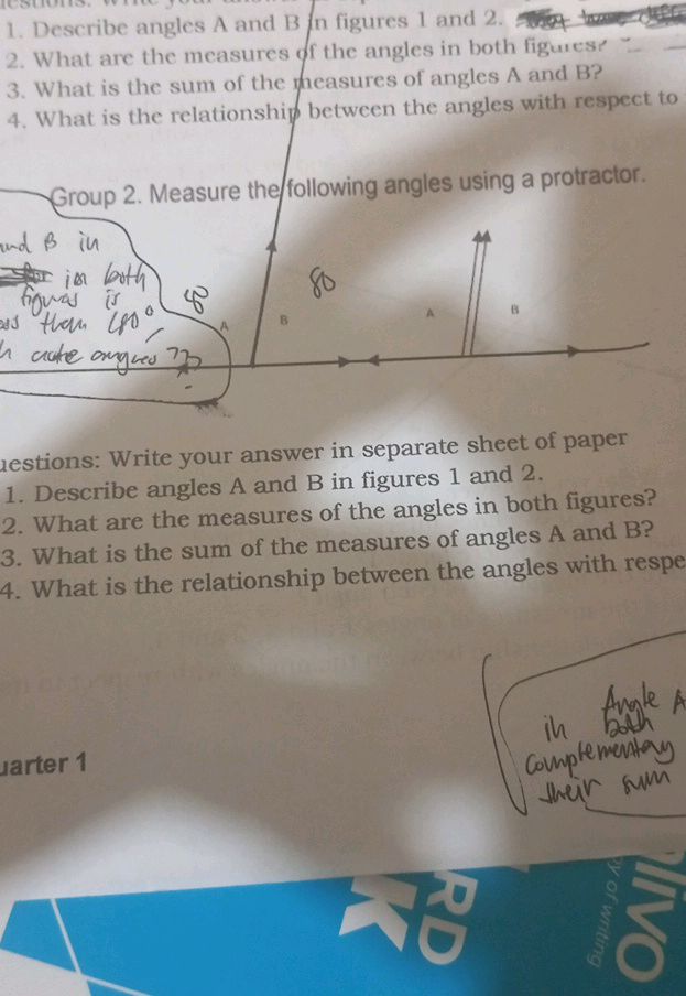 1 Describe angles A and B n figures 1 and 2 | StudyX