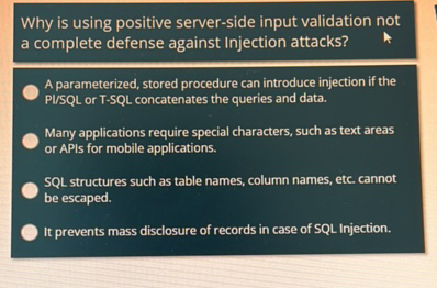Why is using positive server-side input | StudyX