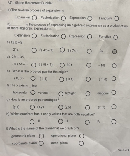 Q1 Shade the correct Bubble a) The reverse | StudyX