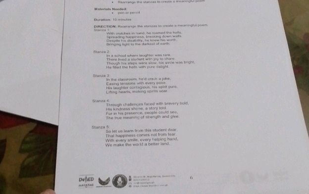 Rearrange the stanzas io create a | StudyX