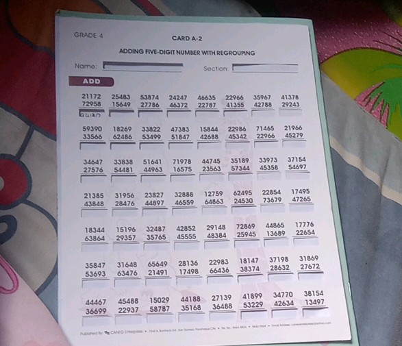 GRADE 4 CARD A-2 ADDING FIVE-DIGIT NUMBER | StudyX