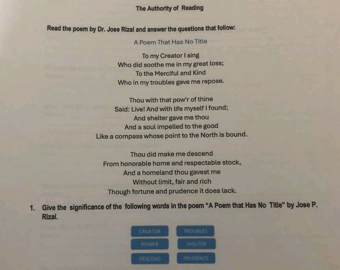 The Authority of Reading Read the poem by | StudyX