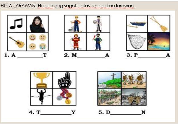 HULA-LARAWAN Hulaan ang sagot batay sa apat | StudyX