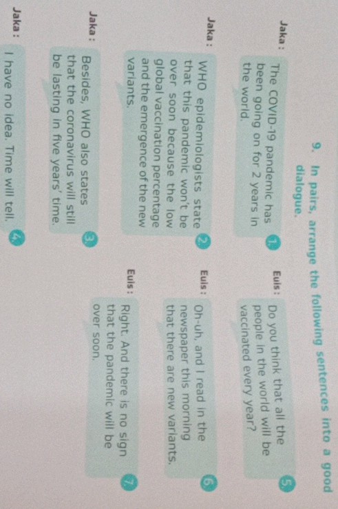 9 In pairs arrange the following sentences | StudyX