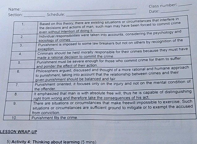 Name Section Schedule Class number Date | StudyX