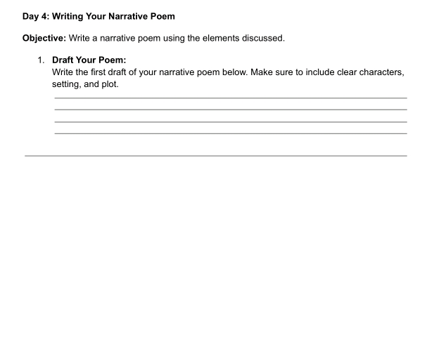 Day 4 Writing Your Narrative Poem Objective | StudyX
