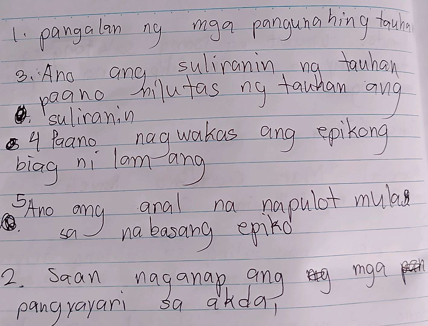 1 pangalan ny mga pangunahing tauha 3 Ano | StudyX