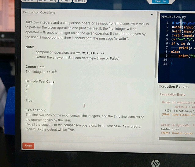 Marks 5 Jump to Comparison Operations | StudyX