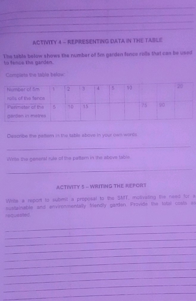 ACTIVITY A - REPRESENTING DATA IN THE TABLE | StudyX