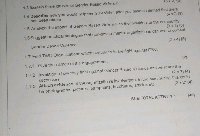 13 Explain three causes of Gender Based | StudyX