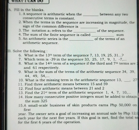 A Fill in the blanks 1 A sequence is | StudyX