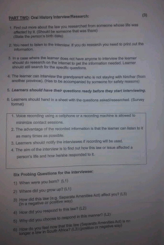 PART TWO Oral History Interview/Research | StudyX