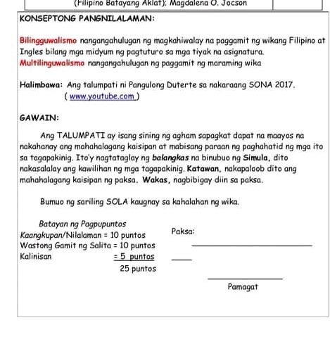(Filipino Batayang Aklat) Magdalena O | StudyX