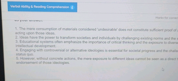 Verbal Ability Reading Comprehension Marks | StudyX