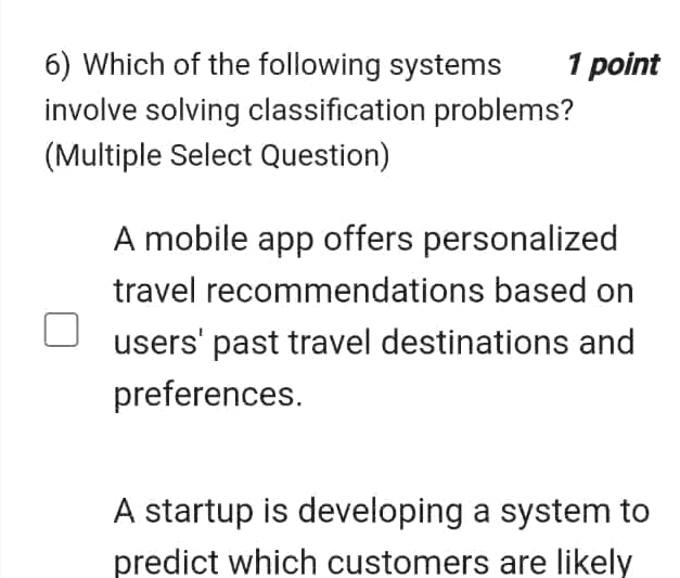 6) Which of the following systems 1 point | StudyX