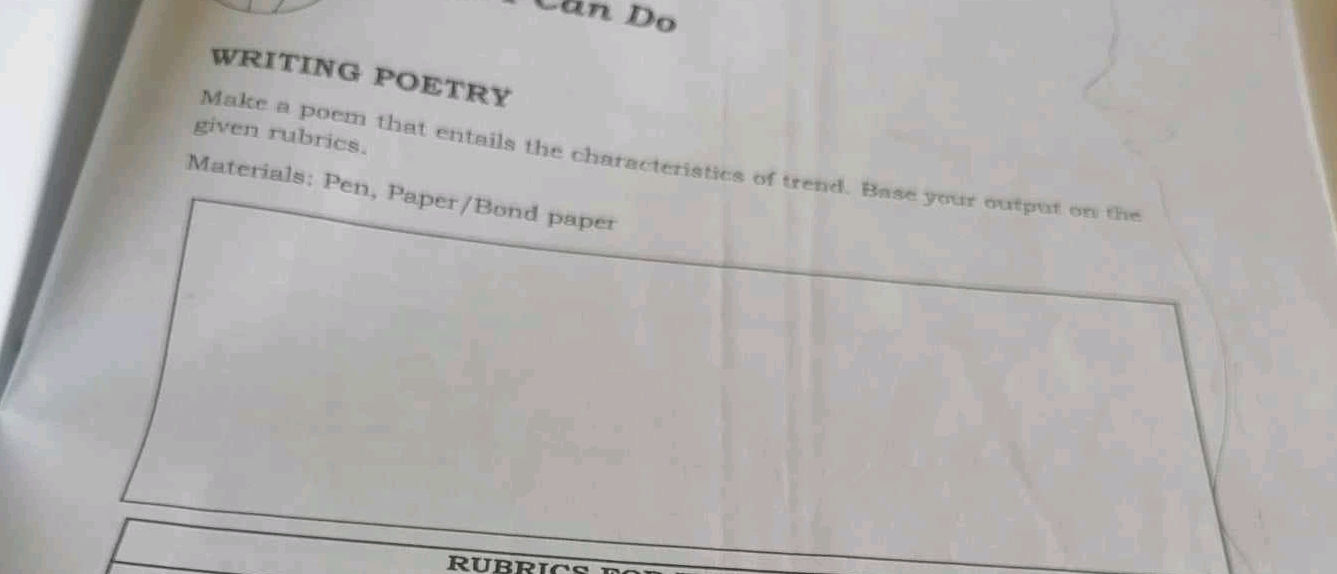 WRITING POETRY Make a poem that entails the | StudyX