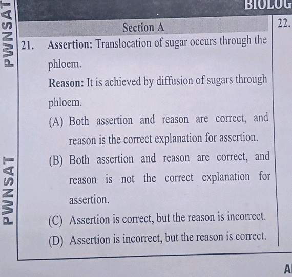 Section A 22 21 Assertion Translocation of | StudyX