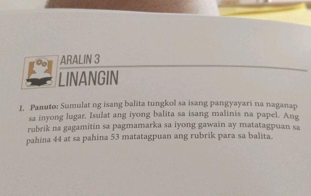 ARALIN 3 LINANGIN I Panuto Sumulat ng isang | StudyX