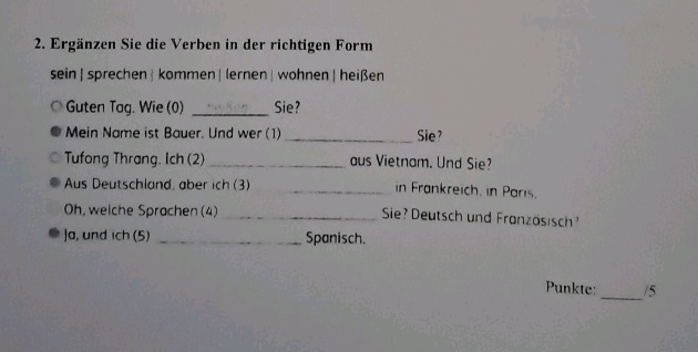2 Ergnzen Sie die Verben in der richtigen | StudyX