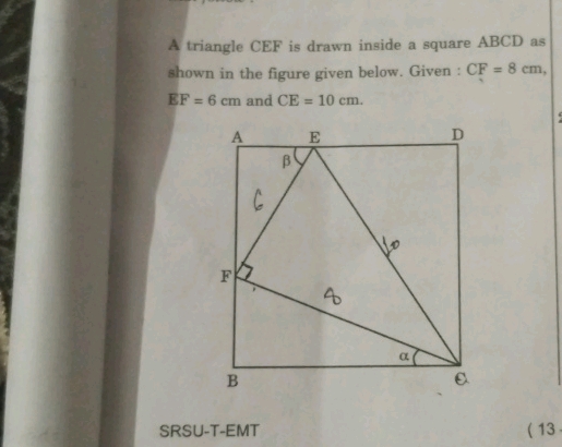A triangle CEF is drawn inside a square | StudyX