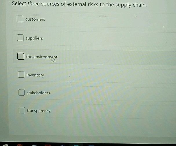 Select three sources of external risks to | StudyX