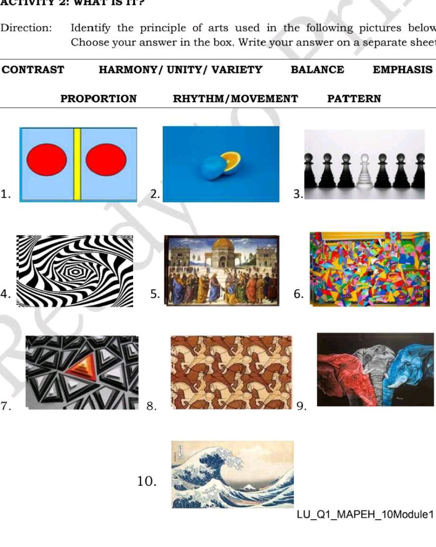 Direction Identify the principle of arts | StudyX