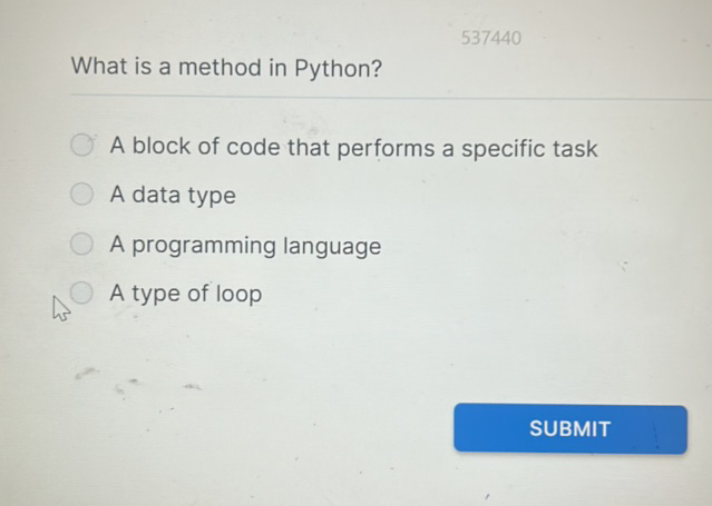 537440 What is a method in Python A block | StudyX