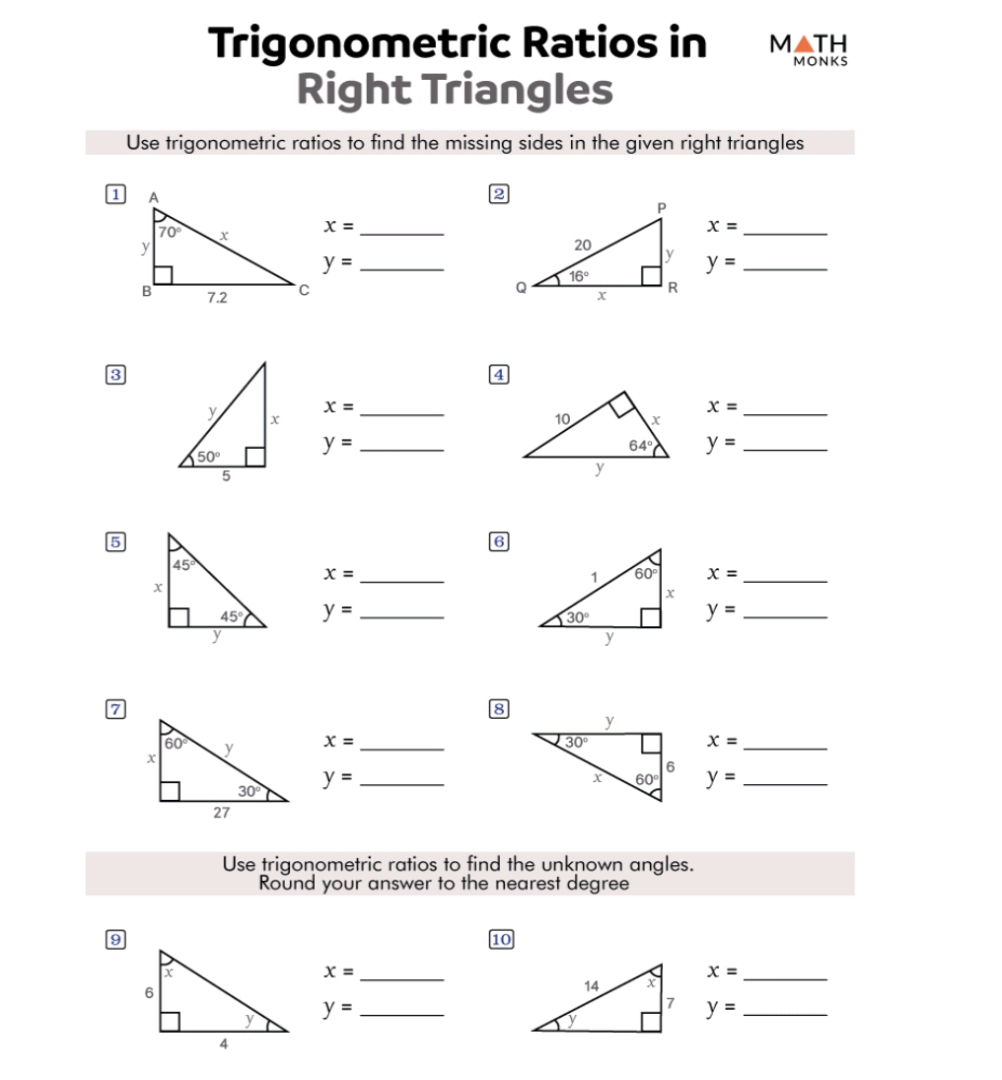 Trigonometric Ratios in MTH Right Triangles