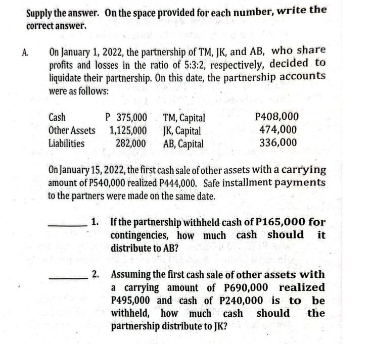 Supply the answer On the space provided for | StudyX