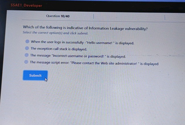 SSAE1 Developer Question 10 / 40 Which of | StudyX