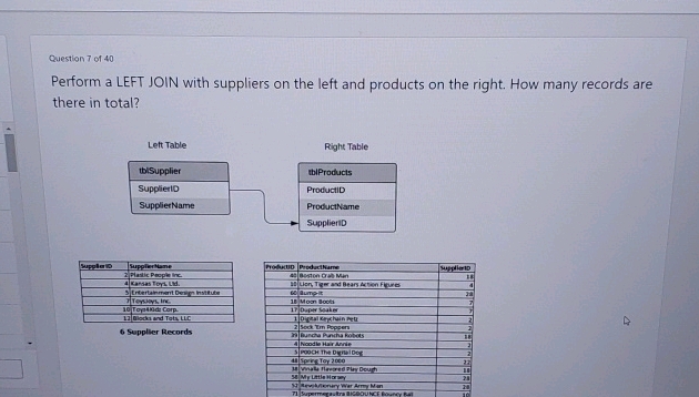 Question 7 of 40 Perform a LEFT JOIN with | StudyX