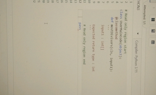 Attempted 1 / 1 HON 3 Compiler Python 311 | StudyX