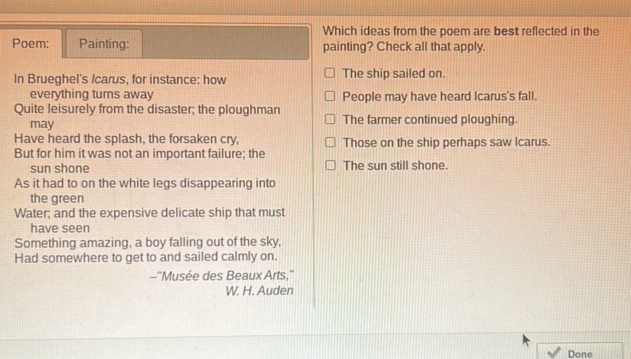 Poem Painting In Brueghels Icarus for | StudyX