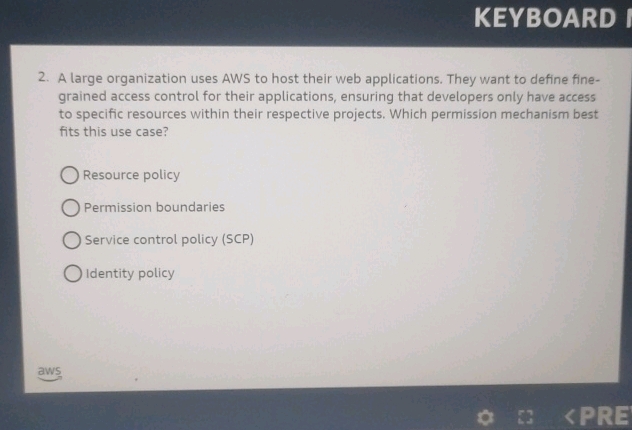 KEYBOARD 2 A large organization uses AWS to | StudyX