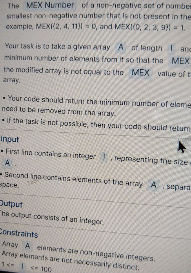 The MEX Number of a non-negative set of | StudyX