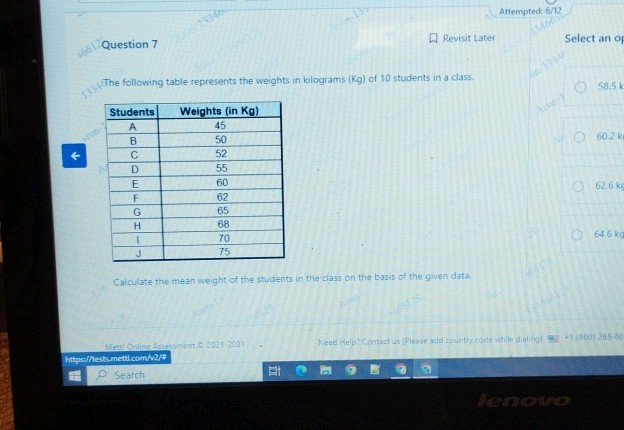 Attempted 6 / 12 Question 7 Revisit Later | StudyX