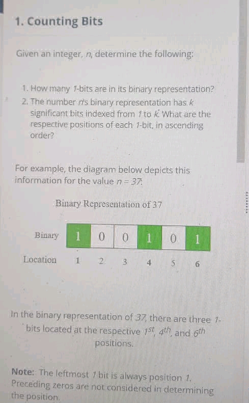 1 Counting Bits Given an integer n | StudyX